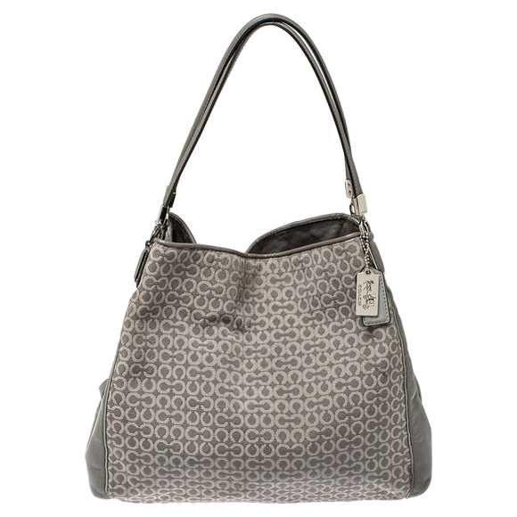 Coach | Bags | Coach Grey Signature Canvas And Leather Edie 3 Shoulder ...